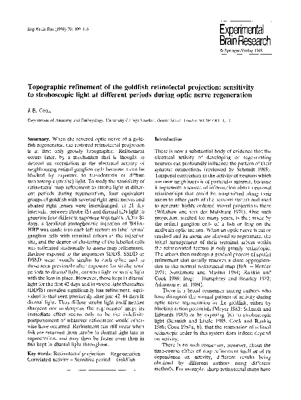 (PDF) Topographic refinement of the goldfish retinotectal projection: sensitivity to ...