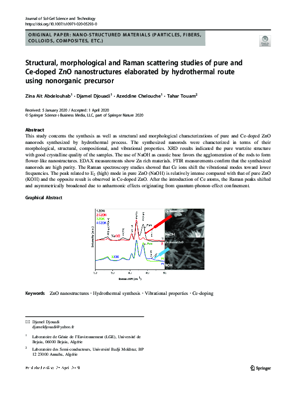 (PDF) Structural, morphological and Raman scattering studies of pure and Ce-doped ZnO ...