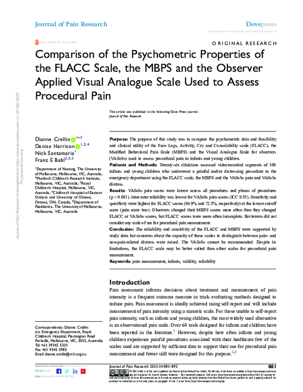 (PDF) Comparison of the Psychometric Properties of the FLACC Scale, the ...