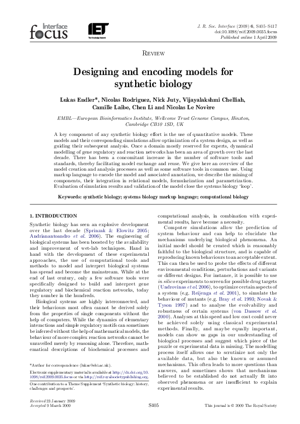 (PDF) Designing and encoding models for synthetic biology
