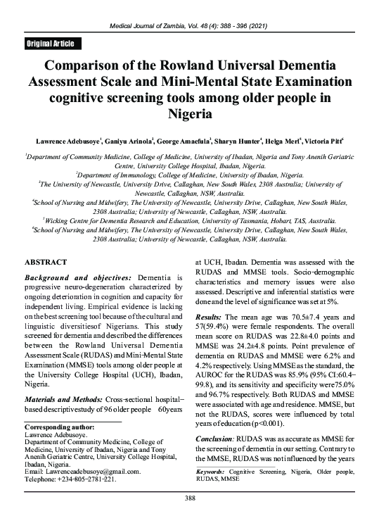 (PDF) Comparison of the Rowland University Dementia Assessment Scale ...