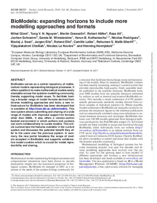 (PDF) BioModels: expanding horizons to include more modelling approaches and formats | Nicolas ...