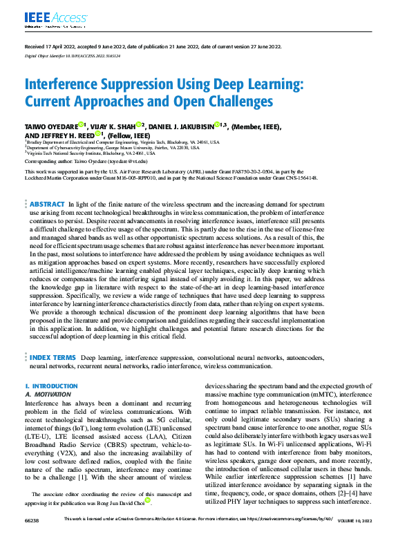 (PDF) Interference Suppression Using Deep Learning: Current Approaches and Open Challenges
