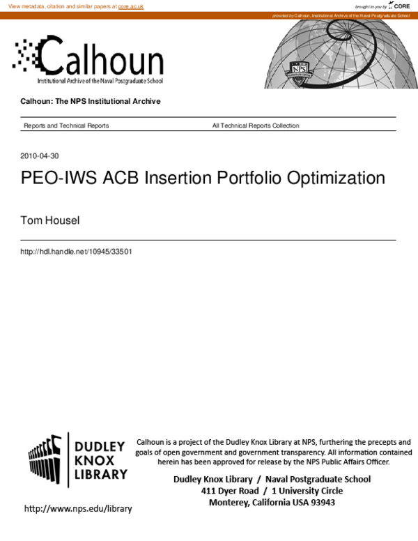 (PDF) PEO-IWS ACB Insertion Portfolio Optimization | Johnathan Mun ...