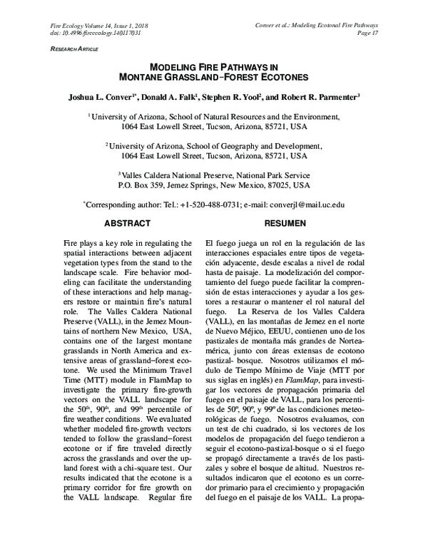 (PDF) Modeling Fire Pathways in Montane Grassland-Forest Ecotones