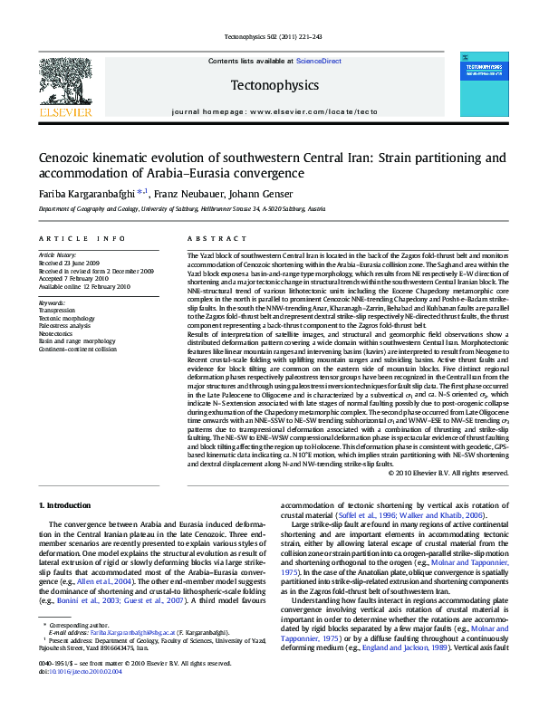 (PDF) Cenozoic kinematic evolution of southwestern Central Iran: Strain ...