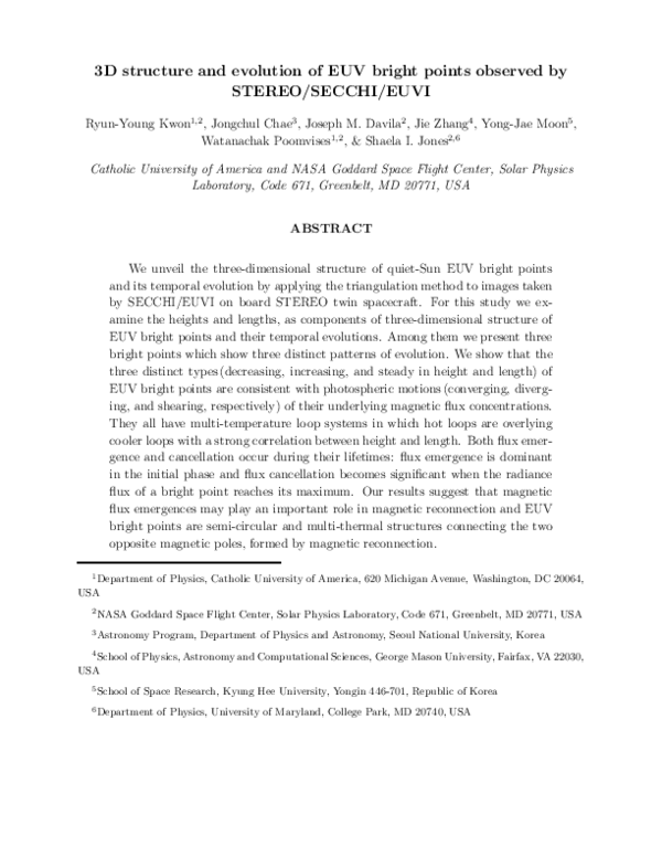 (PDF) 3D structure and evolution of EUV bright points observed by ...