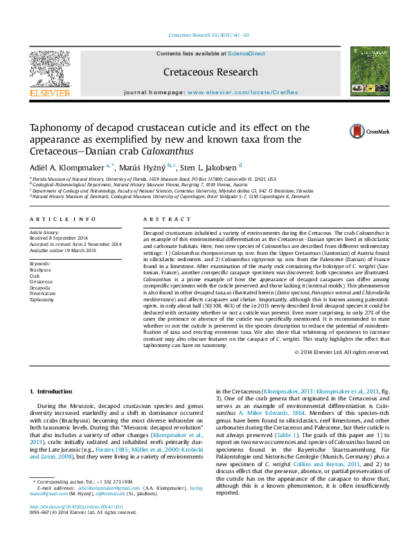 (PDF) Taphonomy of decapod crustacean cuticle and its effect on the ...