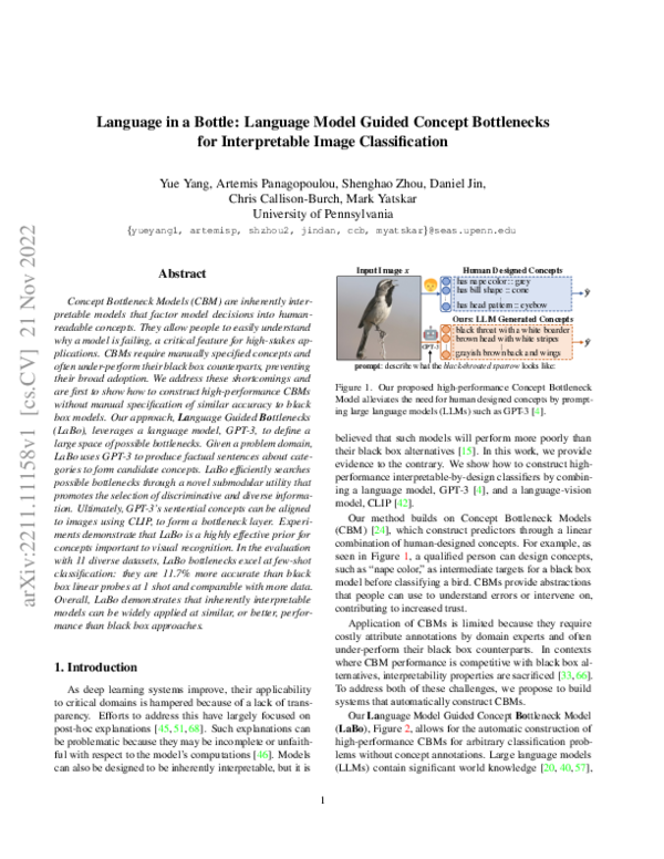 (PDF) Language in a Bottle: Language Model Guided Concept Bottlenecks for Interpretable Image ...