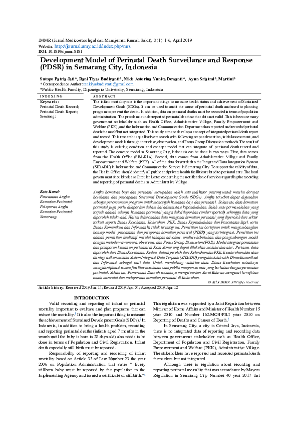 (PDF) Development Model of Perinatal Death Surveilance and Response ...