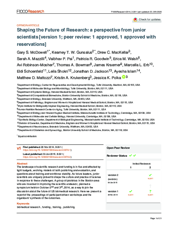 (PDF) Shaping the Future of Research: a perspective from junior scientists
