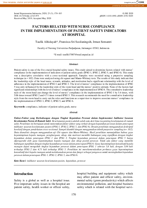 (PDF) Factors Related with Nurse Compliance in The Implementation of ...