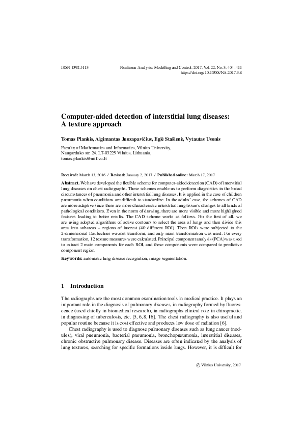 (PDF) Computer-aided detection of interstitial lung diseases: A texture approach