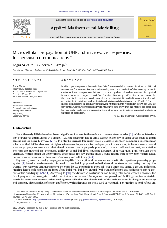 Pdf Microcellular Propagation At Uhf And Microwave Frequencies For Personal Communications