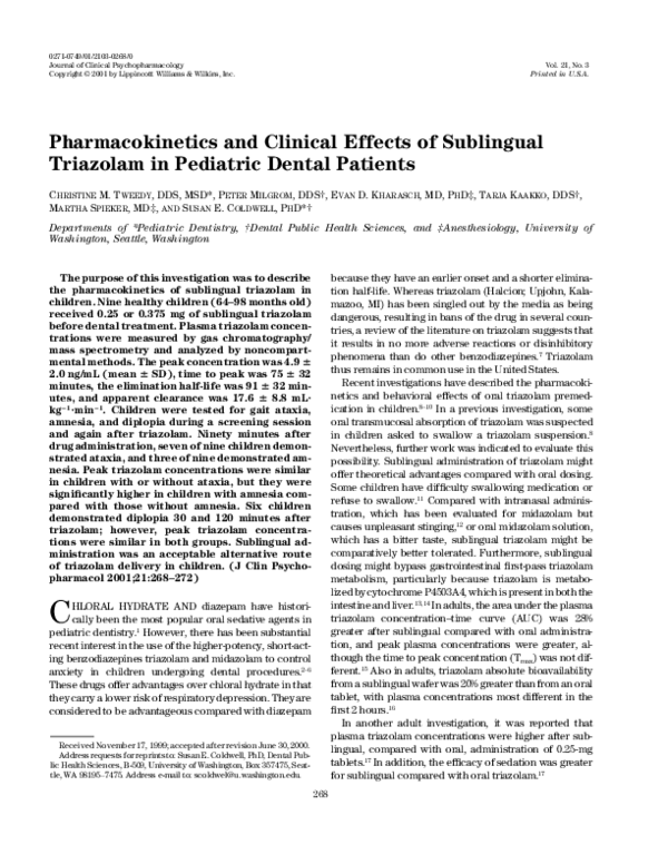 (PDF) Pharmacokinetics and Clinical Effects of Sublingual Triazolam in ...