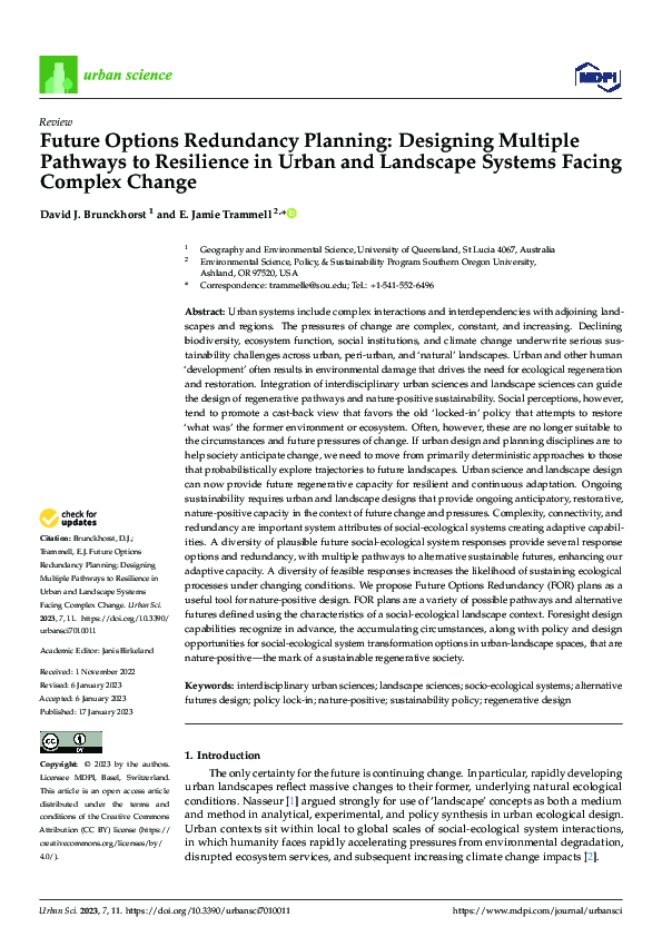 (PDF) Future Options Redundancy Planning: Designing Multiple Pathways to Resilience in Urban and ...