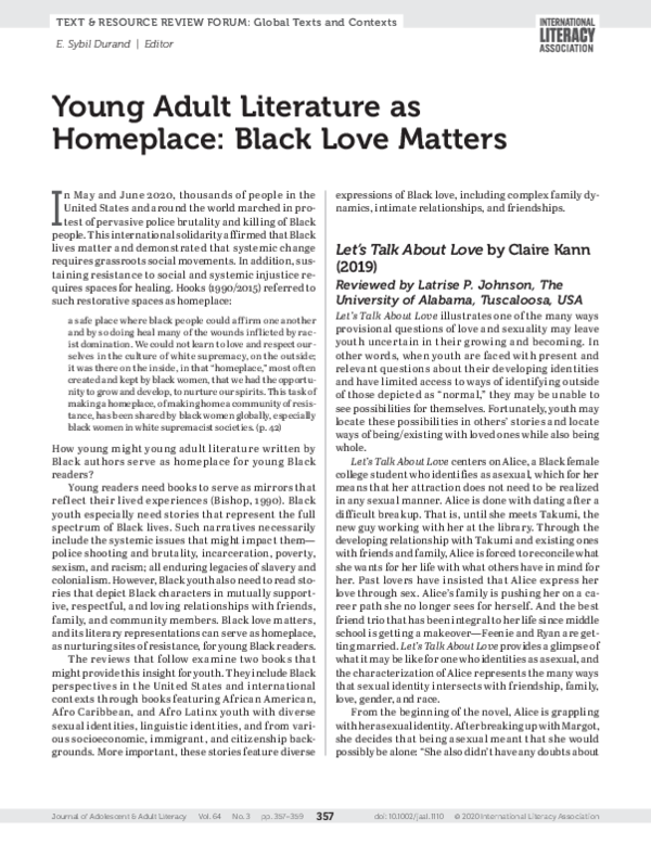 (PDF) Young Adult Literature as Homeplace: Black Love Matters