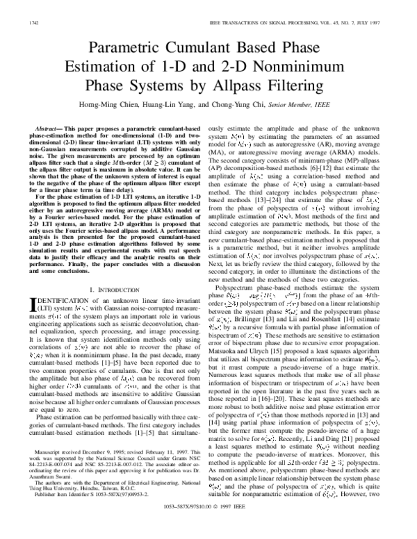 (PDF) Parametric cumulant based phase estimation of 1-D and 2-D nonminimum phase systems by ...