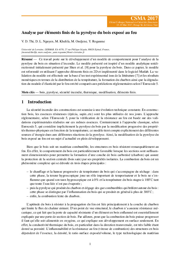 (PDF) Analyse par éléments finis de la pyrolyse du bois exposé au feu