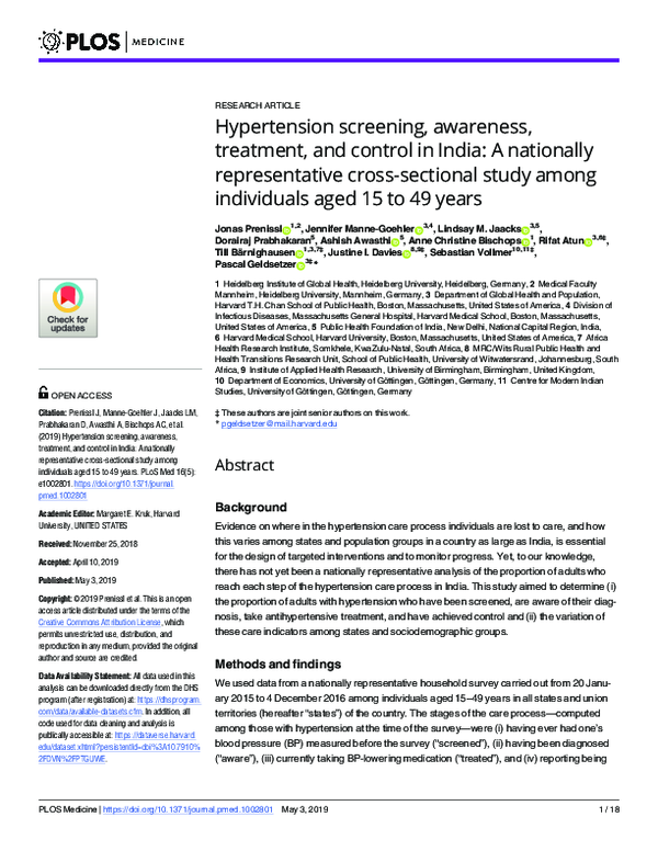 (PDF) Hypertension screening, awareness, treatment, and control in ...