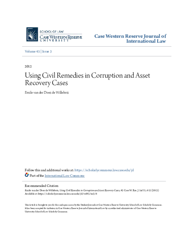 (PDF) Using Civil Remedies in Corruption and Asset Recovery Cases