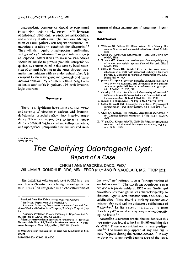 Pdf The Calcifying Odontogenic Cyst Report Of A Case Emanuel