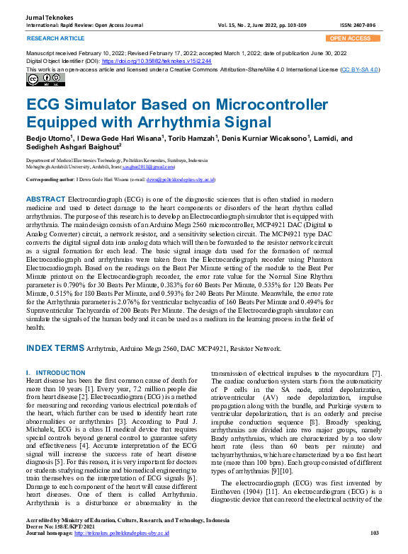 Pdf Ecg Simulator Based On Microcontroller Equipped With Arrhythmia Signal