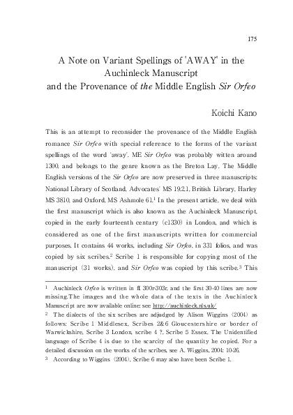 (PDF) A Note on Variant Spellings of 'Away' in the Auchinleck ...