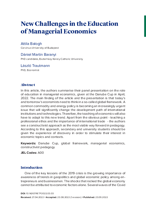 (PDF) New Challenges in the Education of Managerial Economics