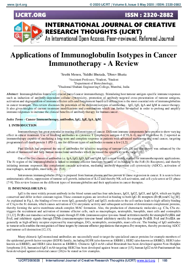 (PDF) Applications of Immunoglobulin Isotypes in Cancer Immunotherapy-A ...
