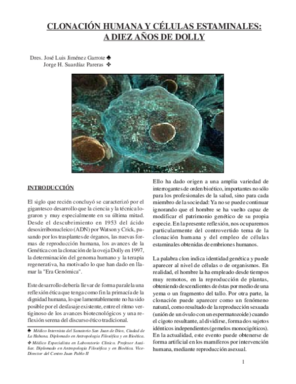 (PDF) Clonación Humana y Células Estaminales: A Diez Años De Dolly