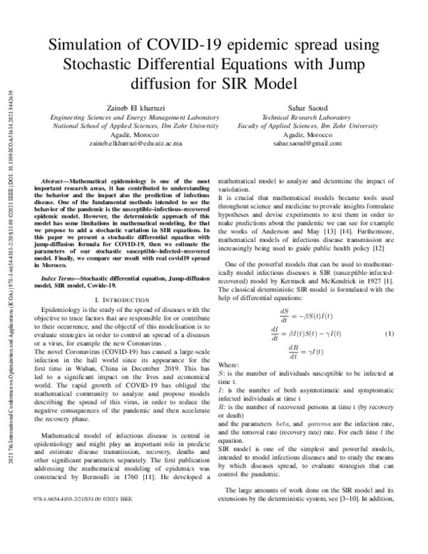 (PDF) Simulation of COVID-19 epidemic spread using Stochastic ...