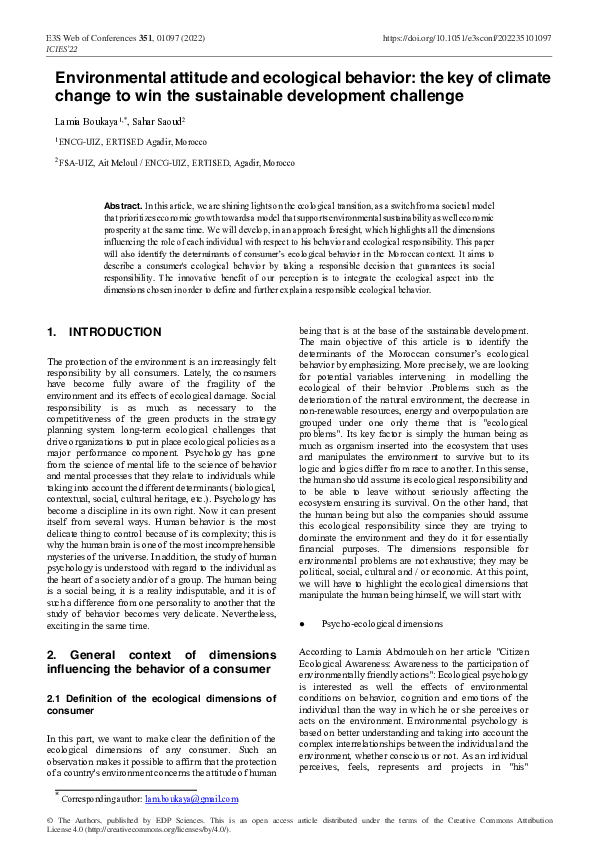 (PDF) Environmental attitude and ecological behavior: the key of ...
