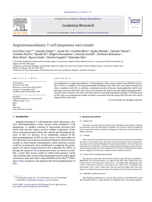(PDF) Angioimmunoblastic T-cell lymphoma mice model