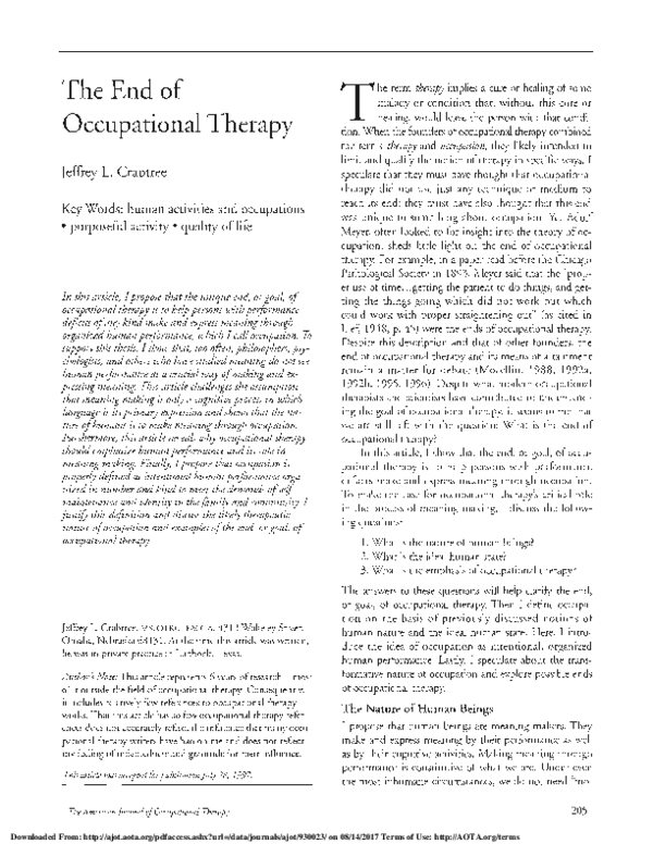 (PDF) The End of Occupational Therapy