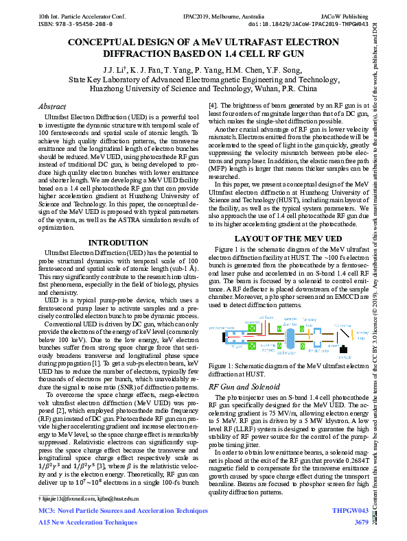 (PDF) Conceptual design of a MeV Ultrafast Electron Diffraction Based on 1.4 Cell RF Gun