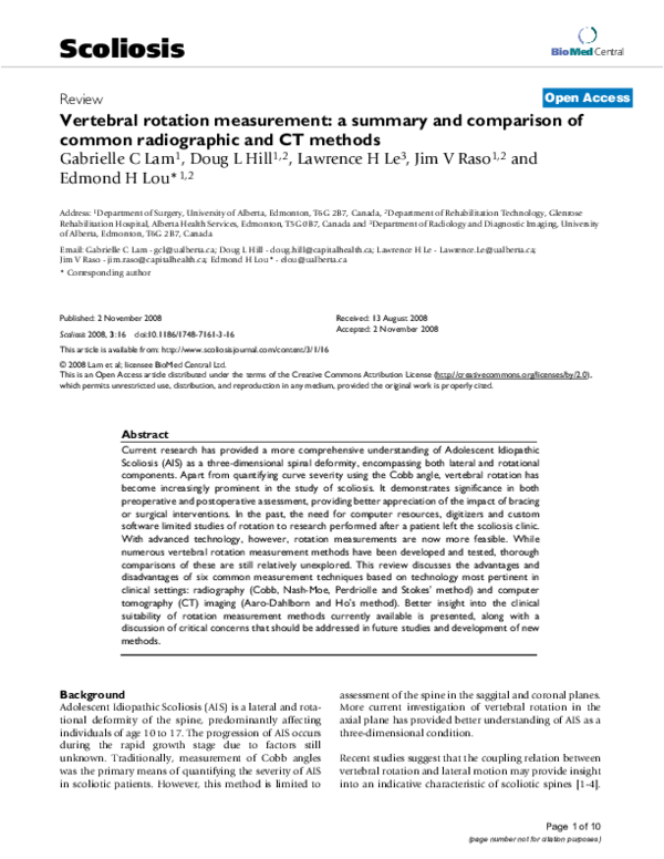 (PDF) Vertebral rotation measurement: a summary and comparison of ...