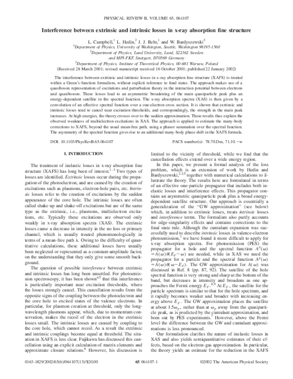 (PDF) Interference between extrinsic and intrinsic losses in x-ray absorption fine structure