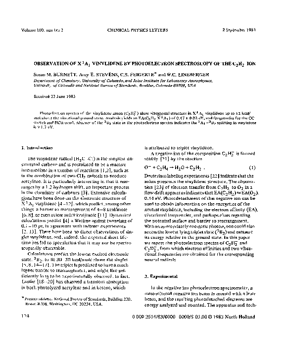 (PDF) Observation of X1A1 vinylidene by photoelectron spectroscopy of ...