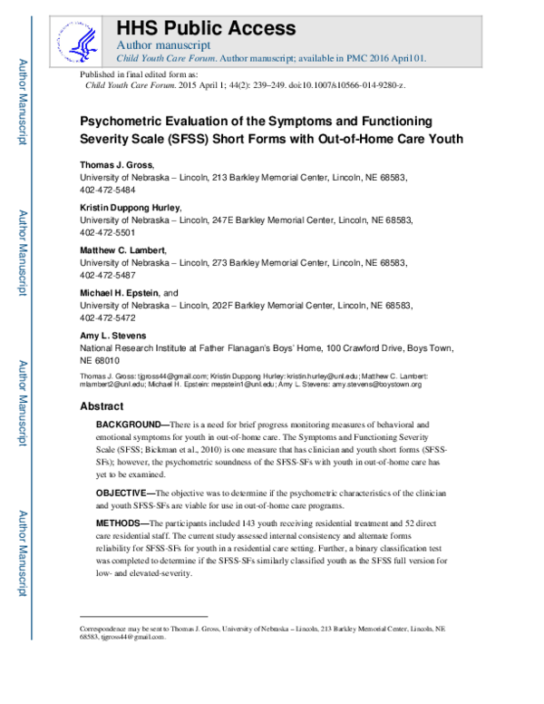 (PDF) Psychometric Evaluation of the Symptoms and Functioning Severity ...