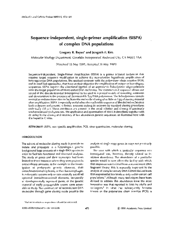 (PDF) Sequence-independent, single-primer amplification (SISPA) of complex DNA populations