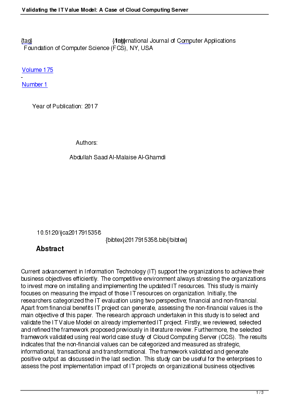 (PDF) Validating the IT Value Model: A Case of Cloud Computing Server