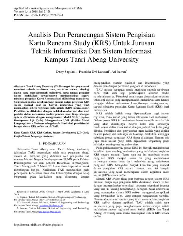 Analisis dan Perancangan Sistem Pengisian Kartu Rencana Study (KRS ...