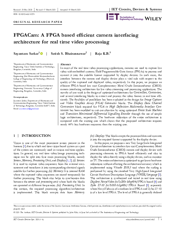 Pdf Fpgacam A Fpga Based Efficient Camera Interfacing Architecture