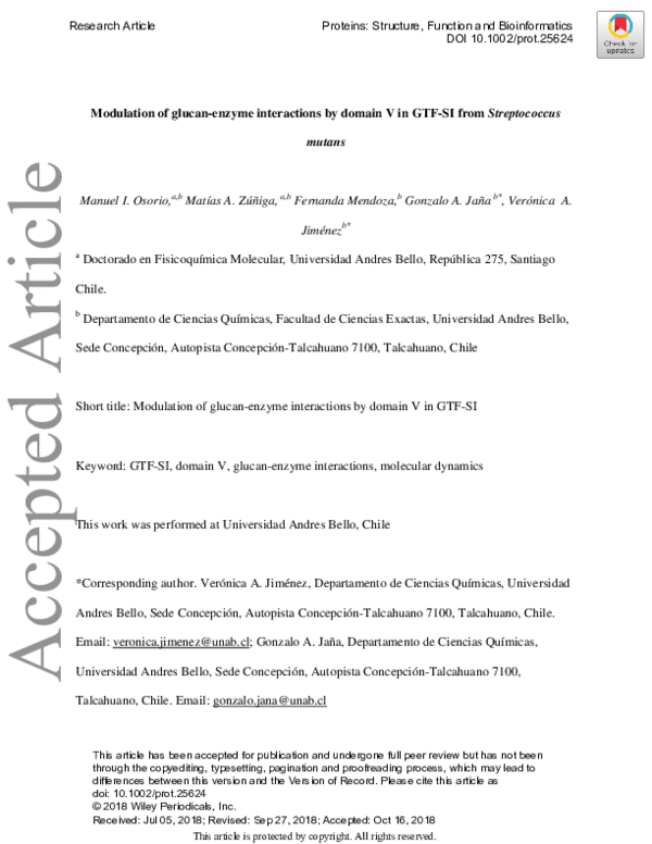(PDF) Modulation of glucan-enzyme interactions by domain V in GTF-SI ...
