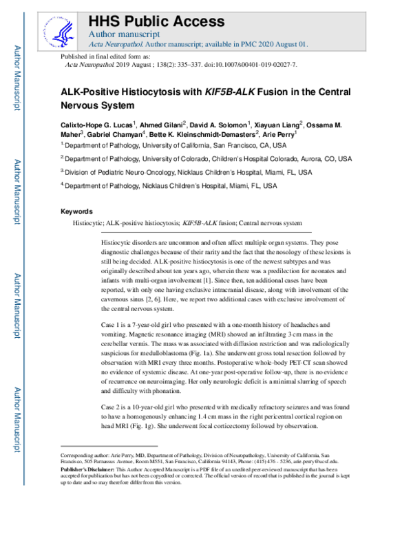 (PDF) ALK-positive histiocytosis with KIF5B-ALK fusion in the central ...