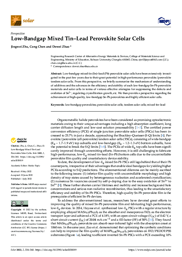 (PDF) Low-Bandgap Mixed Tin–Lead Perovskite Solar Cells