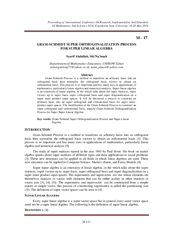 (PDF) Gram-Schmidt Super Orthogonalization Process for Super Linear Algebra