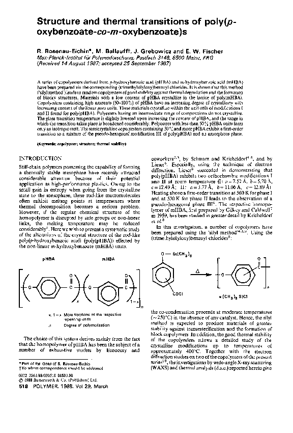 (PDF) Structure and thermal transitions of poly(p-oxybenzoate-co-m ...