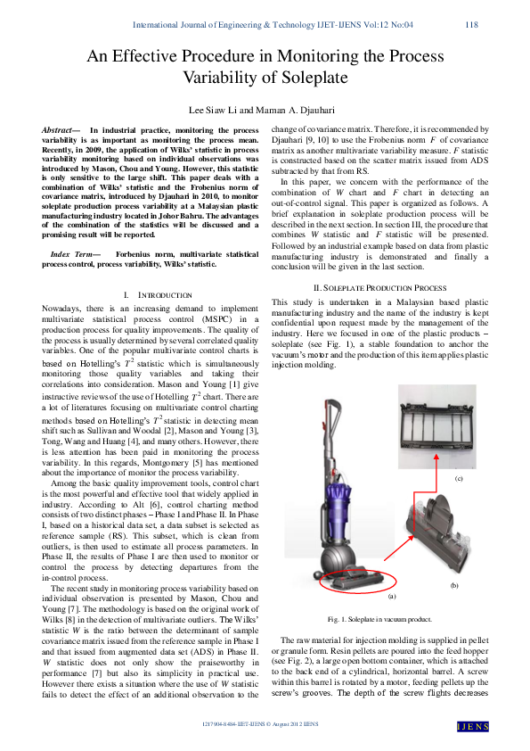 (PDF) An Effective Procedure in Monitoring the Process Variability of Soleplate